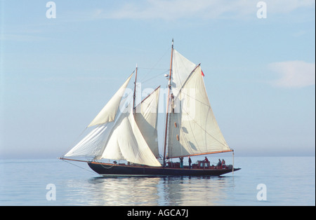 The restored 1909 British built gaff rigged schooner Hoshi under sail ...