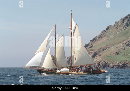 The restored 1909 British built gaff rigged schooner Hoshi under sail ...