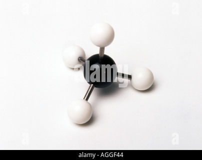 Ball-and-stick model of methane (CH4) with the periodic table of ...