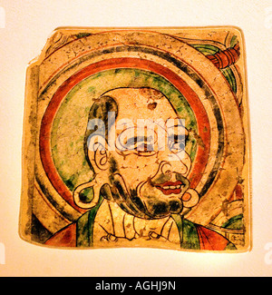Wall painting fragment depicting the portrait of a Buddhist monk, Cave ...