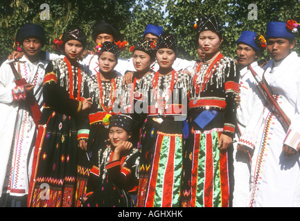 A tribal costume at Manau Dance, traditional ceremony of Kachin people ...