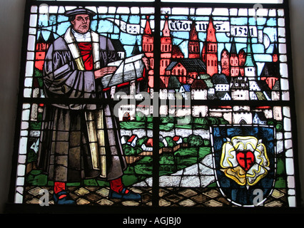 Stained glass window, Martin Luther posting his theses in 1517 ...