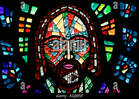 England, Devon, Buckfast Abbey, Stained Glass Window in The Blessed ...