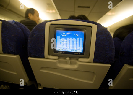 Aeroplane aircraft flight monitor showing arrival time at destination ...