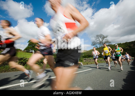 Runners in the Windermere Marathon setting off from Brathay, Ambleside ...
