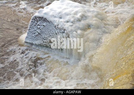Close up Vilnia River waterfalls in the winter Belmontas Park Vilnius ...