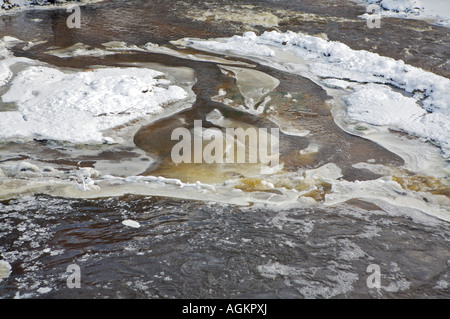 Close up Vilnia River waterfalls in the winter Belmontas Park Vilnius ...