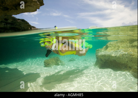 Woman snorkeling Elbow Cay Cay Sal Bank Bahamas Islands Stock Photo - Alamy