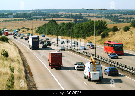 View of M25 Motorway through car side vision mirror, Surrey, England ...