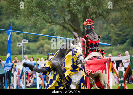 Medieval knight knocked off horse during jousting tournament Stock ...