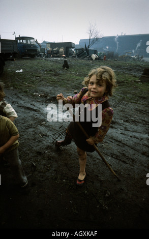 Gypsy Traveller children on waste land near Steel Works in Sheffield ...