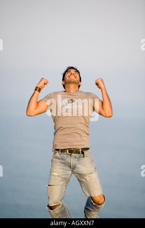 Nice Looking Male Model Jumping in the Air Stock Photo - Alamy
