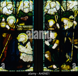 Nativity stained glass, St. Andrew`s Church, Alvington, Gloucestershire ...