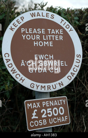 Keep Wales Tidy sign by the roadside in english and welsh ( Cymraeg ...