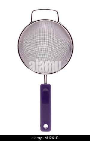 Wire mesh colander silhouetted on white background Stock Photo - Alamy