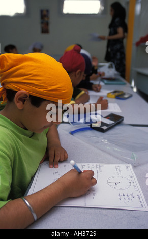 Sikh pupils in classroom with teacher learning Punjabi language, Sri ...