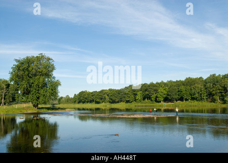 Miramichi River at the Salmon Museum Doaktown with young salmon fishers ...