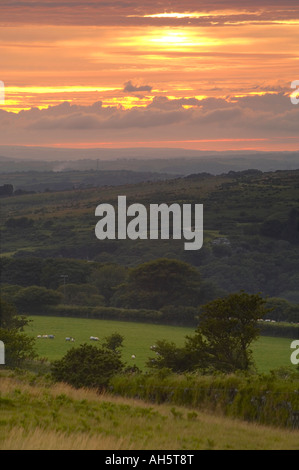 Fiery sunset over Meavy on Dartmoor UK Stock Photo - Alamy