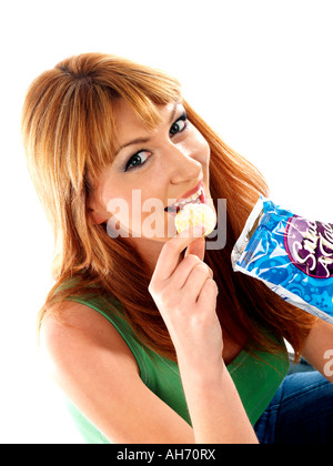 Woman Eating Snack A Jacks Model Released Stock Photo - Alamy