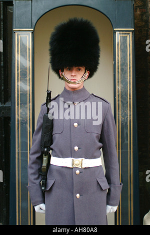 Grenadier Guard in his sentry box at Royal Windsor Castle in Berkshire ...