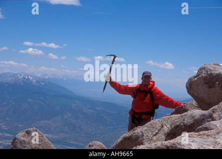 Mountaineer on summit Mt Shavano Colorado in Rocky Mountains USA Stock ...