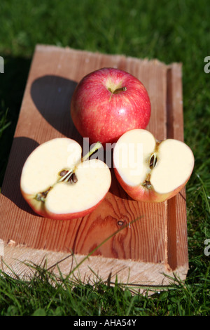 Gala apples, two whole and one half, isolated on white background Stock ...