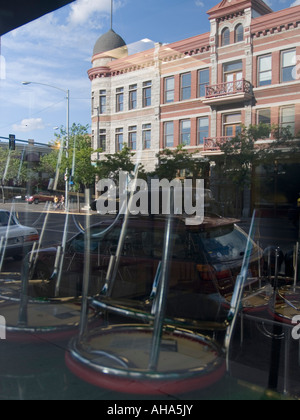 Reflection of traffic in restaurant window Stock Photo - Alamy