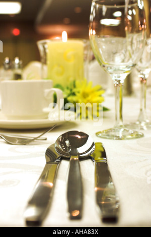 a table is laid out in a fine dining restaurant ready to eat Stock ...