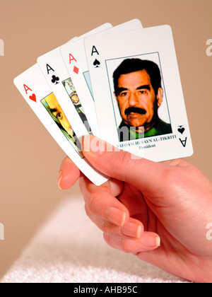 Saddam Hussein playing cards, Iraq war most wanted playing cards Stock ...