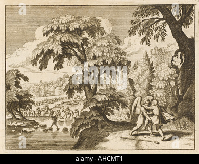 Old Testament. Jacob wrestles with the Angel. Illustration by J ...
