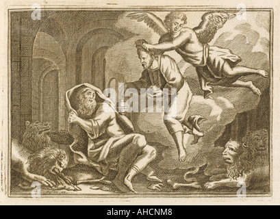 Daniel in the lions den. Habakkuk brings food to Daniel in the lion ...