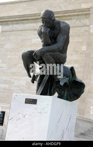 The Thinker statue in Cleveland, Ohio, damaged by bombing, stands as a ...