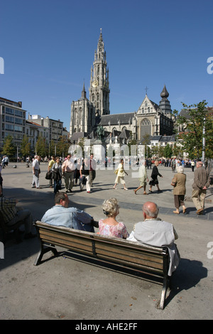 Belgium, Antwerp, Groenplaats, ice skating rink, winter Stock Photo - Alamy