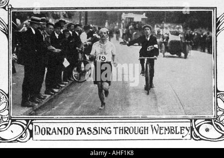 THE MARATHON Dorando Pietri passing through Wembley. He finished first ...