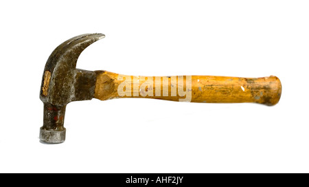 well used hammer on white background Stock Photo - Alamy