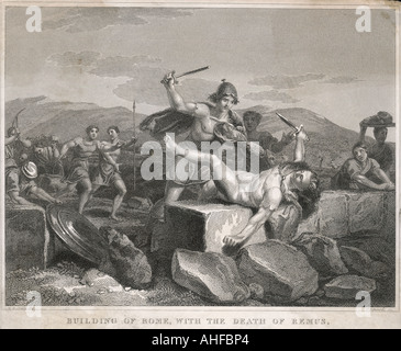Romulus kills Remus for jumping the unfinished city walls of their ...