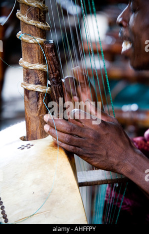 Gambian musician playing the Kora a traditional musical instrument ...