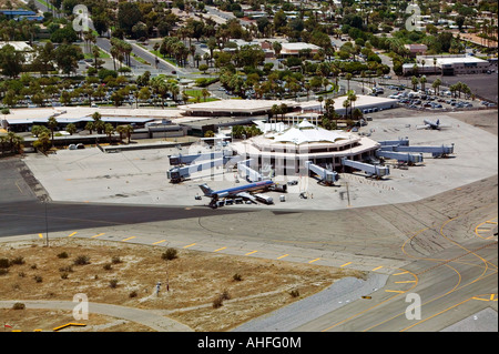 aerial view above Palm Springs International Airport PSP runway 31L ...