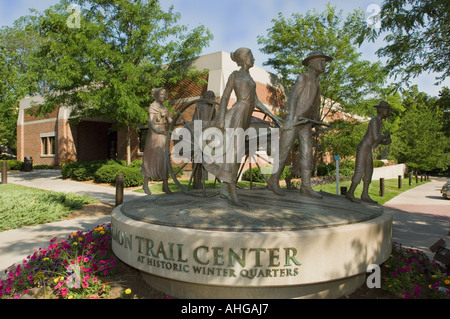 Statues of Mormon pioneers at the Mormon Trail Center at Historic ...