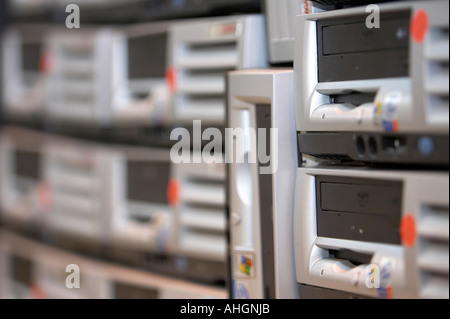pile of stacks of computer system boxes ready for data wipe and Stock ...