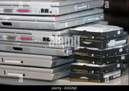 pile of laptops for data wiping and recycling Stock Photo - Alamy