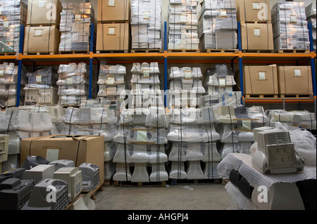 Warehouse full of computer parts system boxes monitors to be recycled ...
