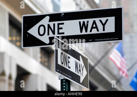 One-way street signs pointing in opposite directions contradict each ...