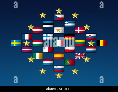 Flag of Europe: circle of twelve golden stars on blue background Stock ...