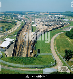 Channel Tunnel Rail terminal aerial view Folkestone Kent England UK ...