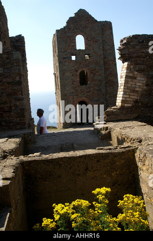 Stamps and wheel engine house ruins Wheal Coates mine on cliffs near ...