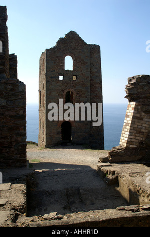 Stamps and wheel engine house ruins Wheal Coates mine on cliffs near ...
