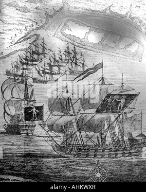 'The Pirate Ships 'Royal Fortune' and 'Ranger' in Whydah Road, January ...