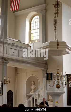 Inside Boston, Massachusetts, Old North Church (famous for signal to Paul Revere) with its ...