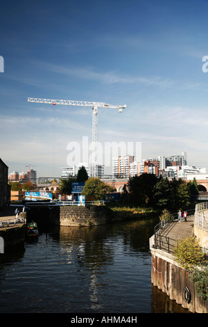 River Aire & Leeds Liverpool Canal had flooded & merged. View of lock ...